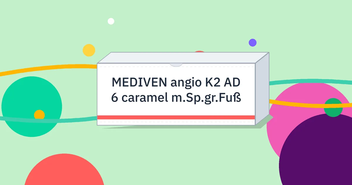 Symbolbild: Packung mit der Aufschrift MEDIVEN angio K2 AD 6 caramel m.Sp.gr.Fuß (PZN 17210718) – Verfügbarkeit und Bezug in Apotheken in Frankfurt am Main