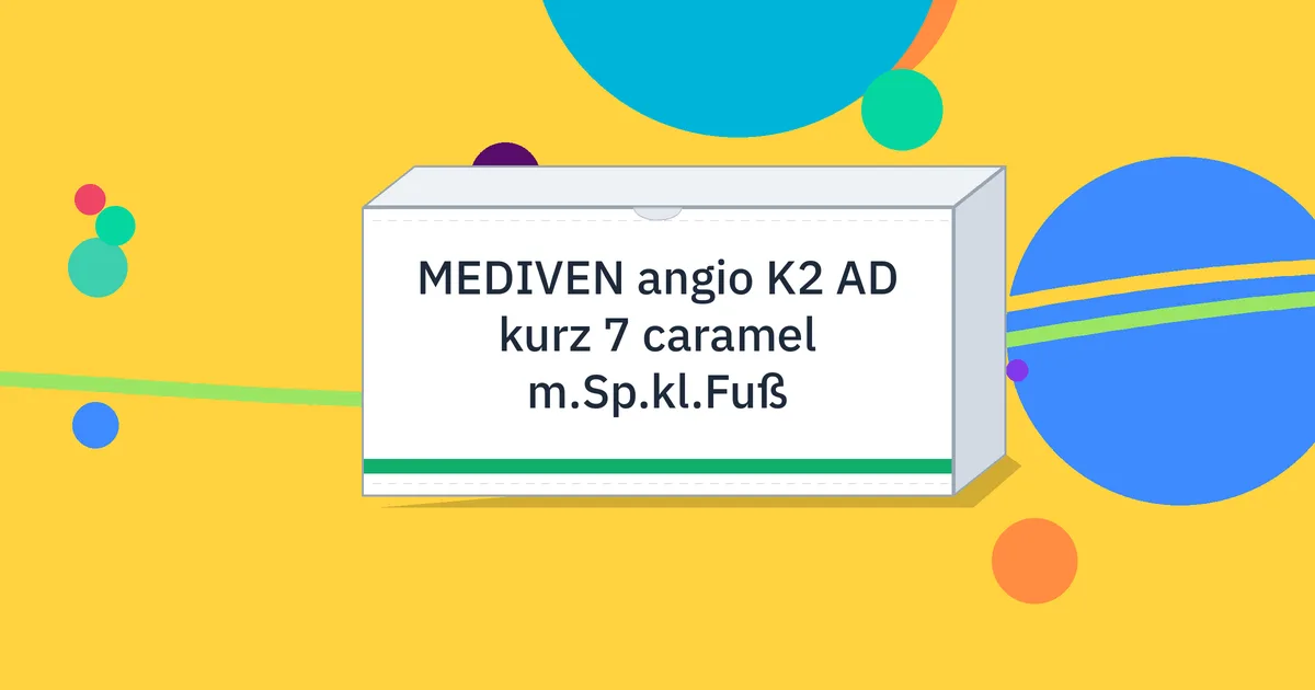 Symbolbild: Packung mit der Aufschrift MEDIVEN angio K2 AD kurz 7 caramel m.Sp.kl.Fuß (PZN 17210983) – Verfügbarkeit und Bezug in Apotheken in Frankfurt am Main