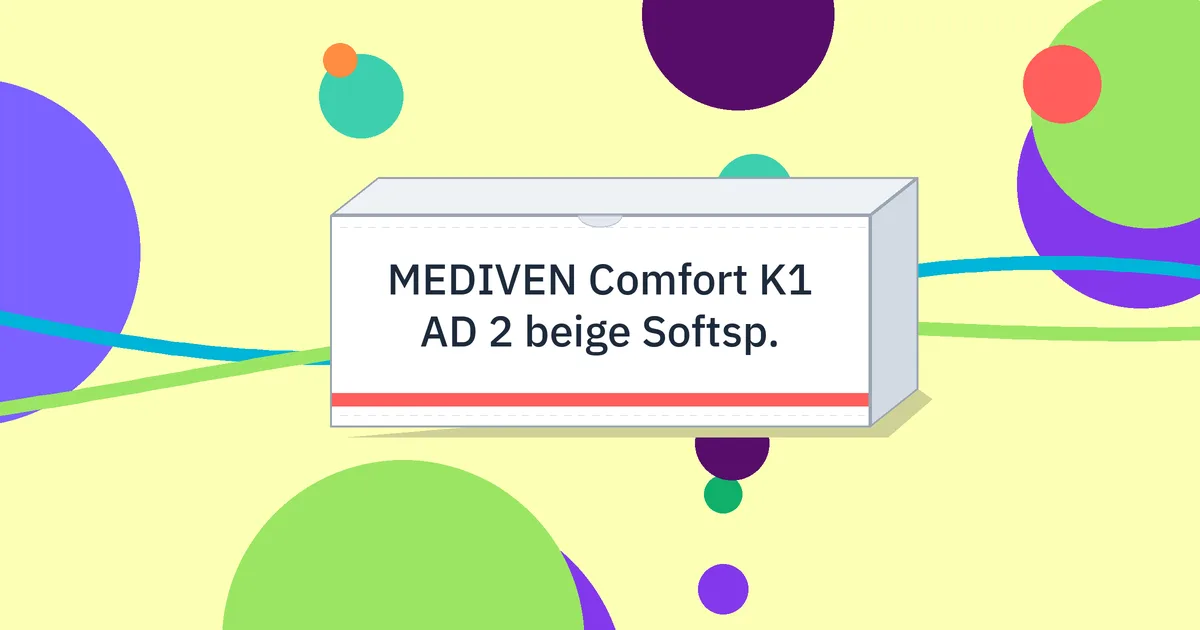 Symbolbild: Packung mit der Aufschrift MEDIVEN Comfort K1 AD 2 beige Softsp. (PZN 14559515) – Verfügbarkeit und Bezug in Apotheken in Frankfurt am Main