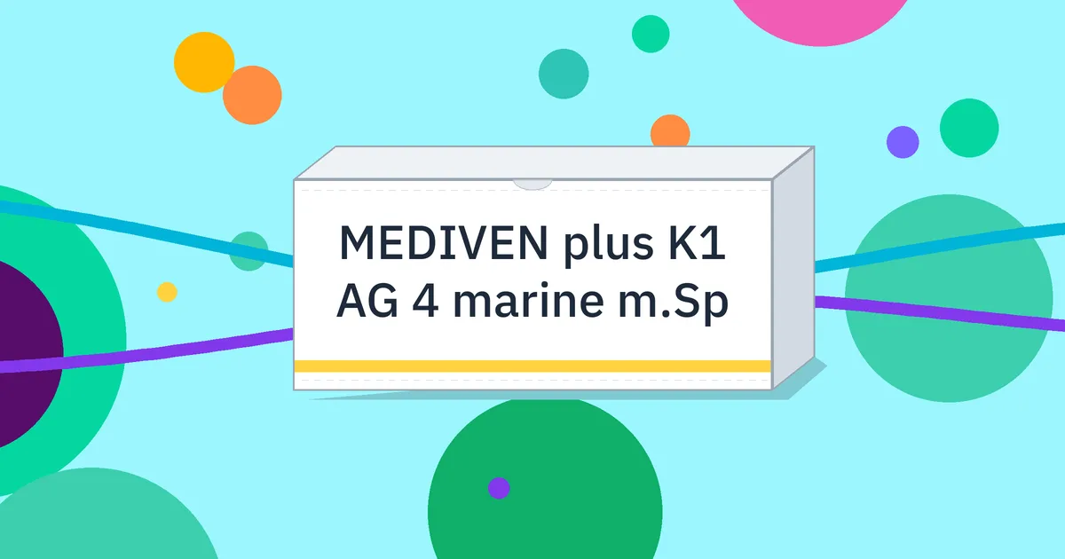 Symbolbild: Packung mit der Aufschrift MEDIVEN plus K1 AG 4 marine m.Sp (PZN 15055490) – Verfügbarkeit und Bezug in Apotheken in Frankfurt am Main