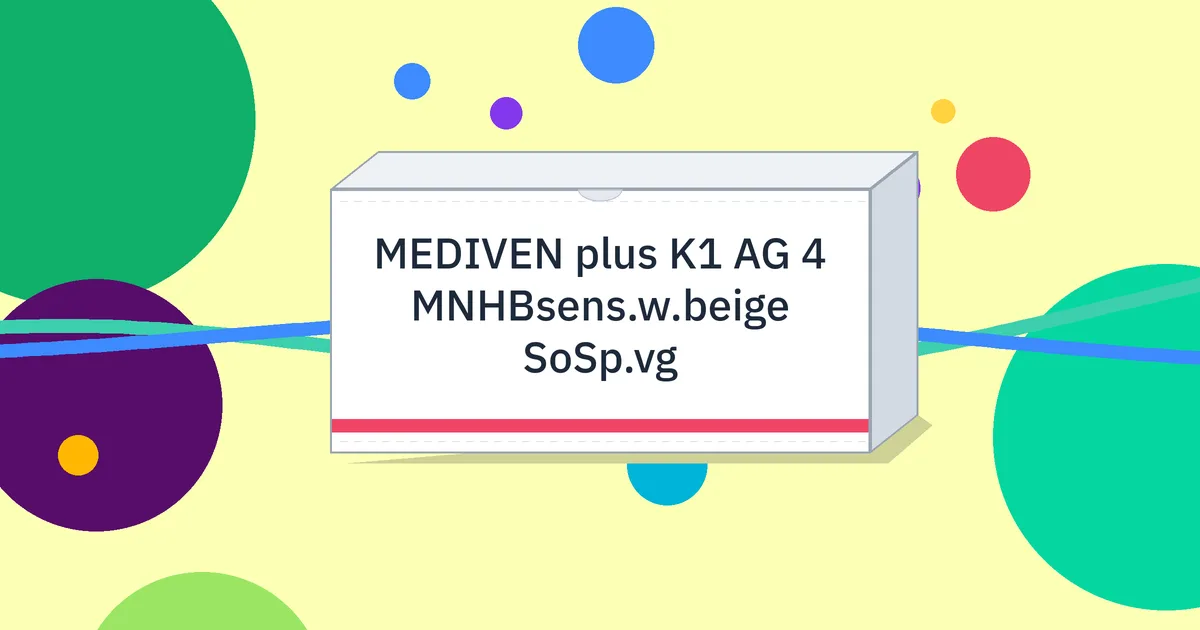 Symbolbild: Packung mit der Aufschrift MEDIVEN plus K1 AG 4 MNHBsens.w.beige SoSp.vg (PZN 16072875) – Verfügbarkeit und Bezug in Apotheken in Frankfurt am Main