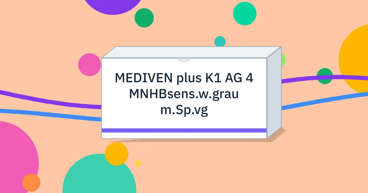 Symbolbild: Packung mit der Aufschrift MEDIVEN plus K1 AG 4 MNHBsens.w.grau m.Sp.vg (PZN 18941252) – Verfügbarkeit und Bezug in Apotheken in Frankfurt am Main