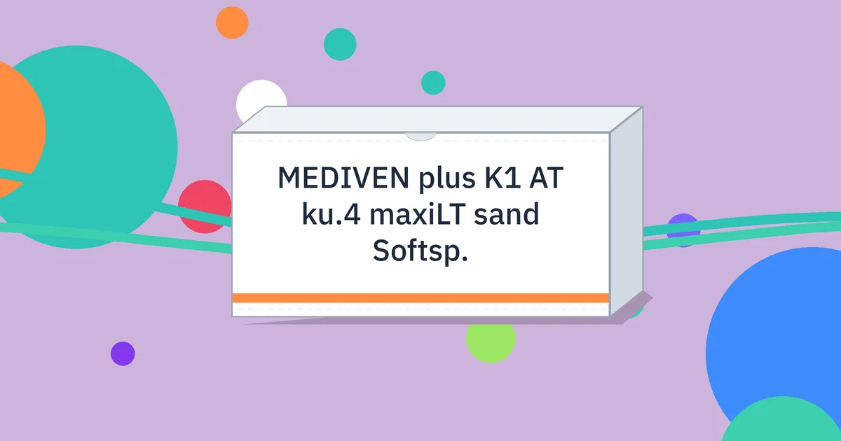Symbolbild: Packung mit der Aufschrift MEDIVEN plus K1 AT ku.4 maxiLT sand Softsp. (PZN 18942889) – Verfügbarkeit und Bezug in Apotheken in Frankfurt am Main