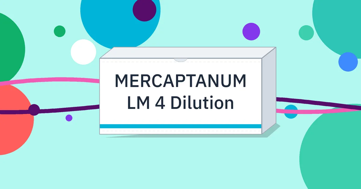 Symbolbild: Packung mit der Aufschrift MERCAPTANUM LM 4 Dilution (PZN 13605526) – Verfügbarkeit und Bezug in Apotheken in Frankfurt am Main