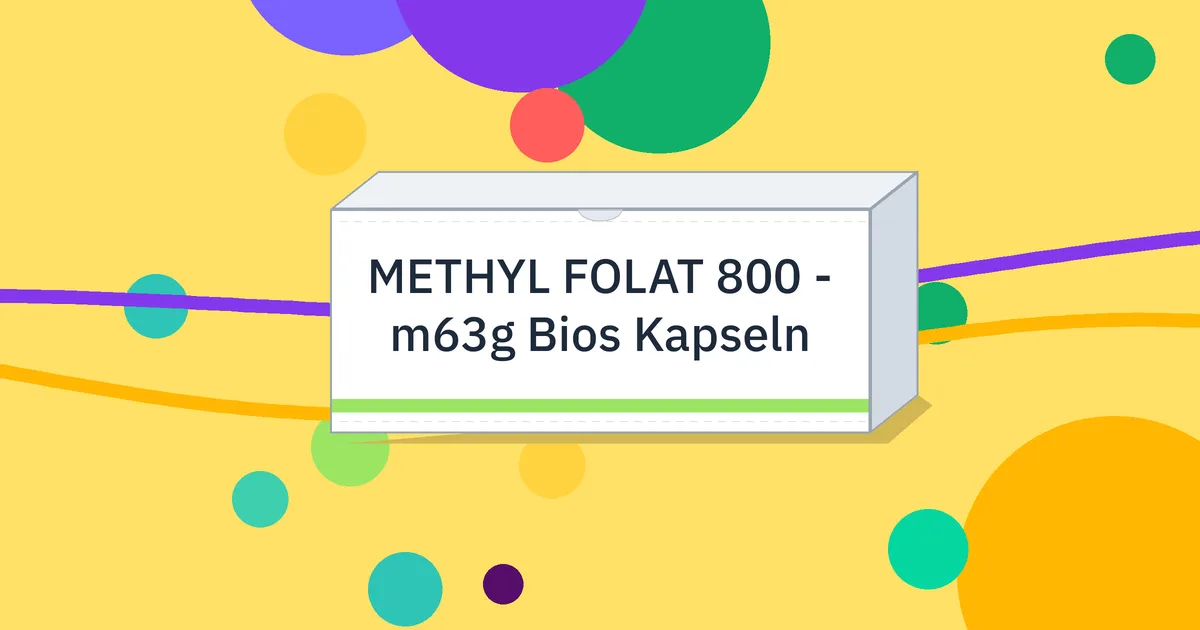 Symbolbild: Packung mit der Aufschrift METHYL FOLAT 800 -m63g Bios Kapseln (PZN 20052016) – Verfügbarkeit und Bezug in Apotheken in Frankfurt am Main