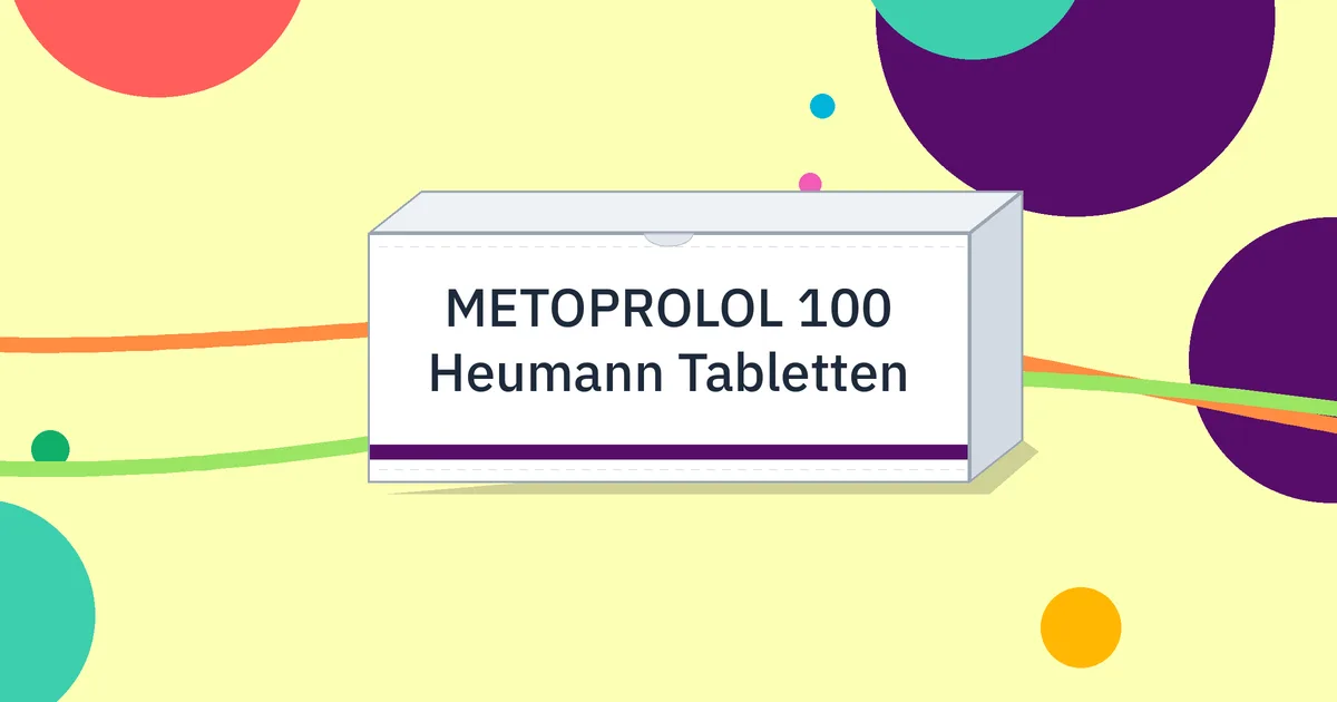Symbolbild: Packung mit der Aufschrift METOPROLOL 100 Heumann Tabletten (PZN 04446603) – Verfügbarkeit und Bezug in Apotheken in Frankfurt am Main