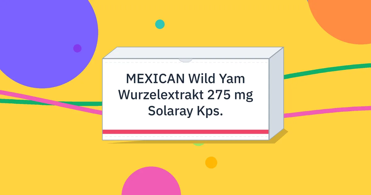 Symbolbild: Packung mit der Aufschrift MEXICAN Wild Yam Wurzelextrakt 275 mg Solaray Kps. (PZN 17254348) – Verfügbarkeit und Bezug in Apotheken in Frankfurt am Main