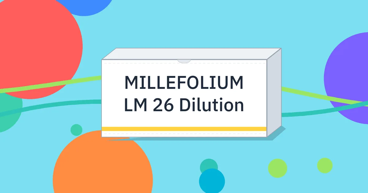 Symbolbild: Packung mit der Aufschrift MILLEFOLIUM LM 26 Dilution (PZN 13608111) – Verfügbarkeit und Bezug in Apotheken in Frankfurt am Main
