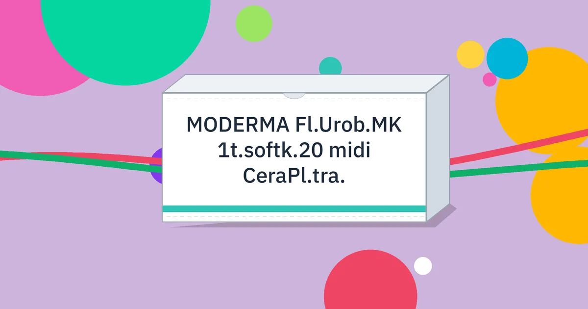 Symbolbild: Packung mit der Aufschrift MODERMA Fl.Urob.MK 1t.softk.20 midi CeraPl.tra. (PZN 18109281) – Verfügbarkeit und Bezug in Apotheken in Frankfurt am Main