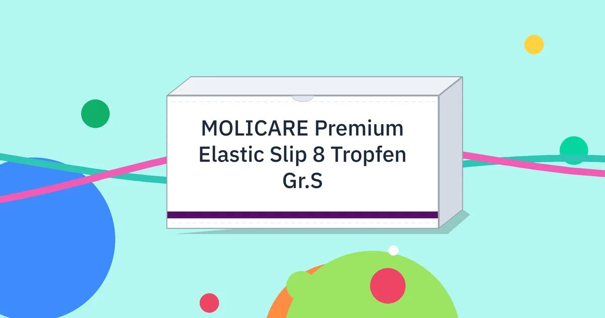 Symbolbild: Packung mit der Aufschrift MOLICARE Premium Elastic Slip 8 Tropfen Gr.S (PZN 15783893) – Verfügbarkeit und Bezug in Apotheken in Frankfurt am Main