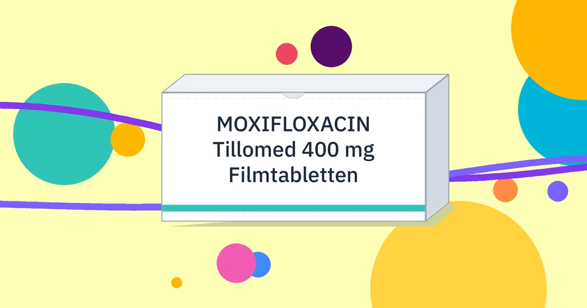 Symbolbild: Packung mit der Aufschrift MOXIFLOXACIN Tillomed 400 mg Filmtabletten (PZN 15238262) – Verfügbarkeit und Bezug in Apotheken in Frankfurt am Main