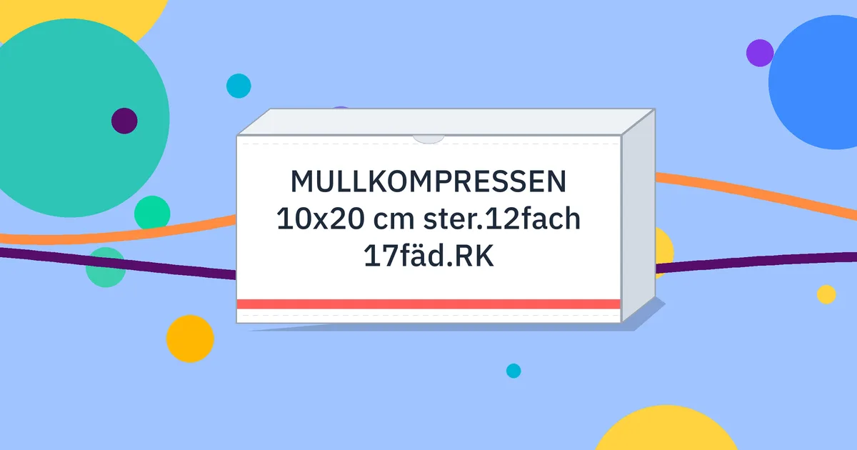 Symbolbild: Packung mit der Aufschrift MULLKOMPRESSEN 10x20 cm ster.12fach 17fäd.RK (PZN 06930823) – Verfügbarkeit und Bezug in Apotheken in Frankfurt am Main
