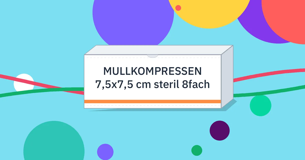 Symbolbild: Packung mit der Aufschrift MULLKOMPRESSEN 7,5x7,5 cm steril 8fach (PZN 06168516) – Verfügbarkeit und Bezug in Apotheken in Frankfurt am Main