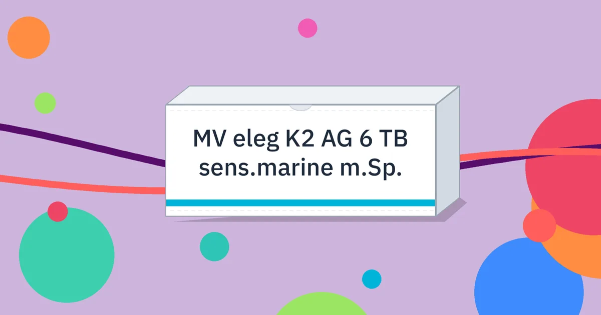 Symbolbild: Packung mit der Aufschrift MV eleg K2 AG 6 TB sens.marine m.Sp. (PZN 14611109) – Verfügbarkeit und Bezug in Apotheken in Frankfurt am Main