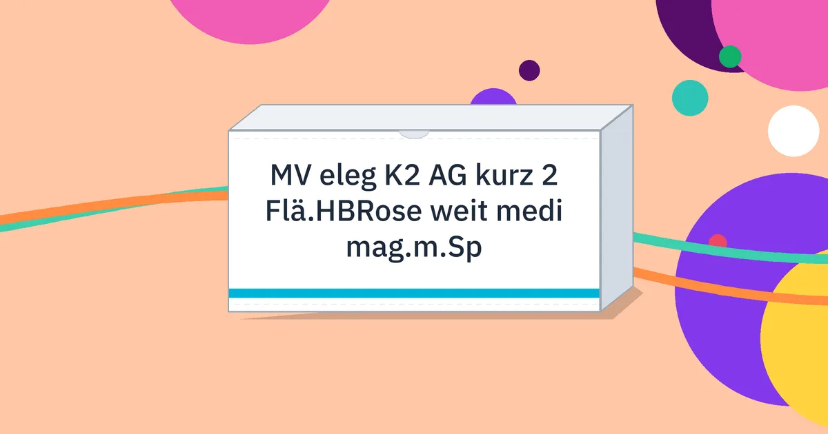 Symbolbild: Packung mit der Aufschrift MV eleg K2 AG kurz 2 Flä.HBRose weit medi mag.m.Sp (PZN 15706059) – Verfügbarkeit und Bezug in Apotheken in Frankfurt am Main