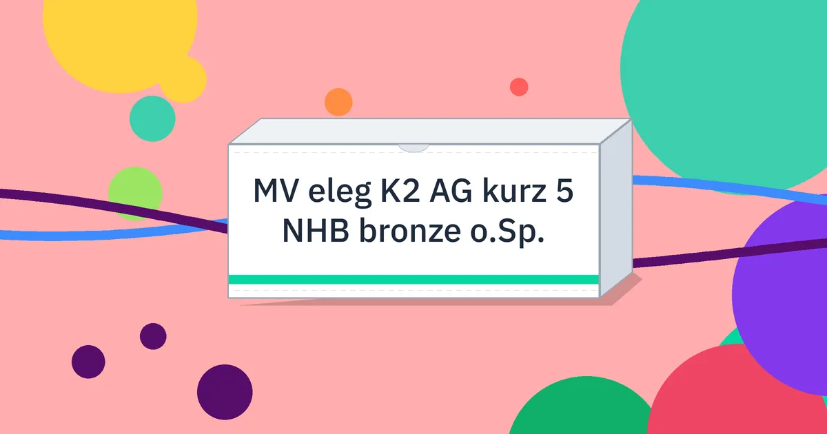 Symbolbild: Packung mit der Aufschrift MV eleg K2 AG kurz 5 NHB bronze o.Sp. (PZN 15716431) – Verfügbarkeit und Bezug in Apotheken in Frankfurt am Main