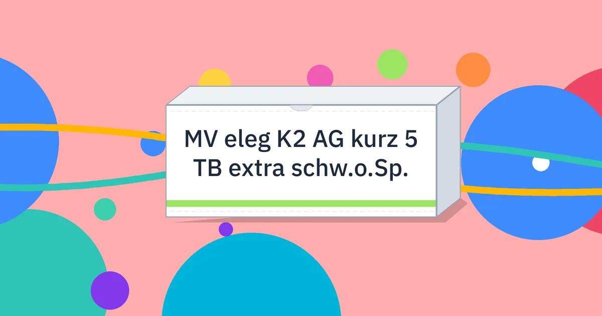 Symbolbild: Packung mit der Aufschrift MV eleg K2 AG kurz 5 TB extra schw.o.Sp. (PZN 09879548) – Verfügbarkeit und Bezug in Apotheken in Frankfurt am Main