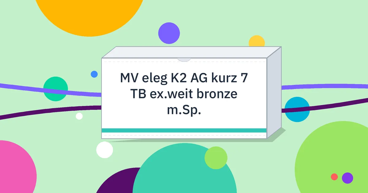 Symbolbild: Packung mit der Aufschrift MV eleg K2 AG kurz 7 TB ex.weit bronze m.Sp. (PZN 14717090) – Verfügbarkeit und Bezug in Apotheken in Frankfurt am Main
