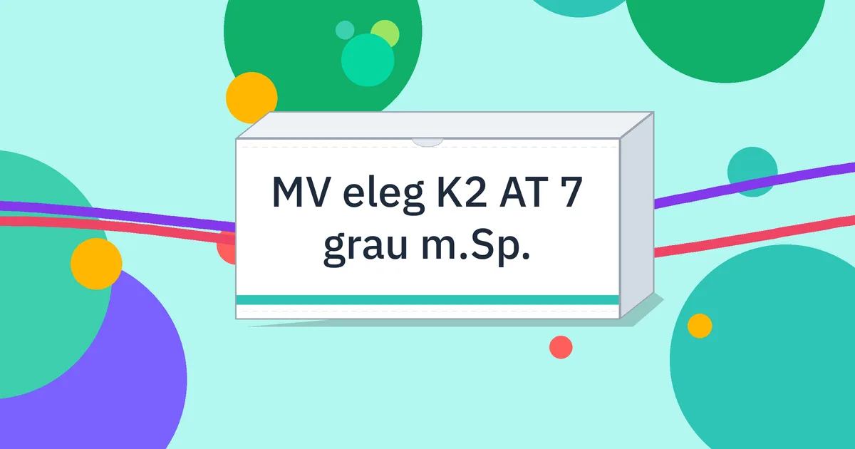Symbolbild: Packung mit der Aufschrift MV eleg K2 AT 7 grau m.Sp. (PZN 18922740) – Verfügbarkeit und Bezug in Apotheken in Frankfurt am Main