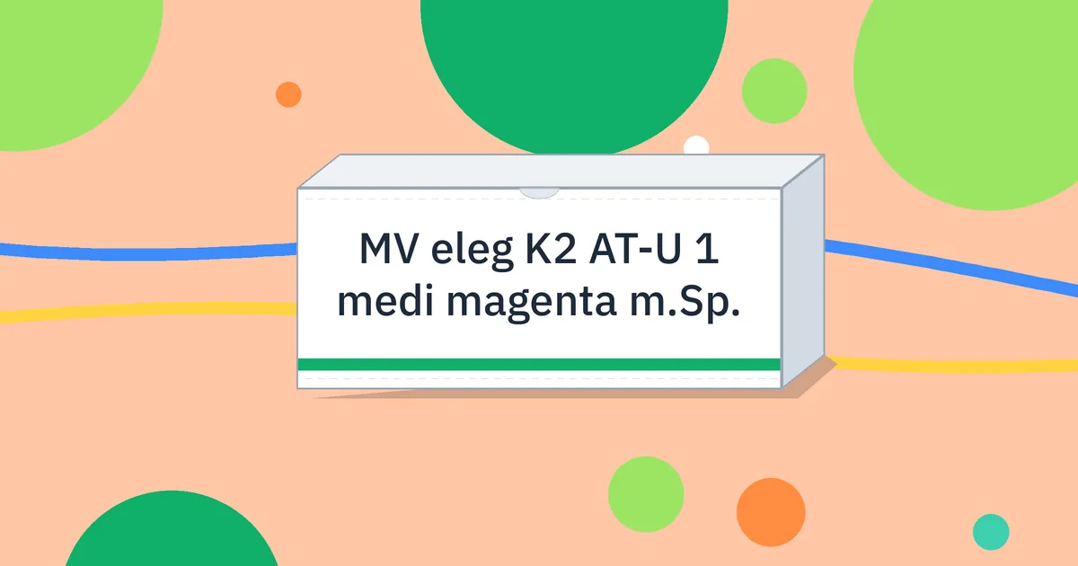Symbolbild: Packung mit der Aufschrift MV eleg K2 AT-U 1 medi magenta m.Sp. (PZN 15290446) – Verfügbarkeit und Bezug in Apotheken in Frankfurt am Main