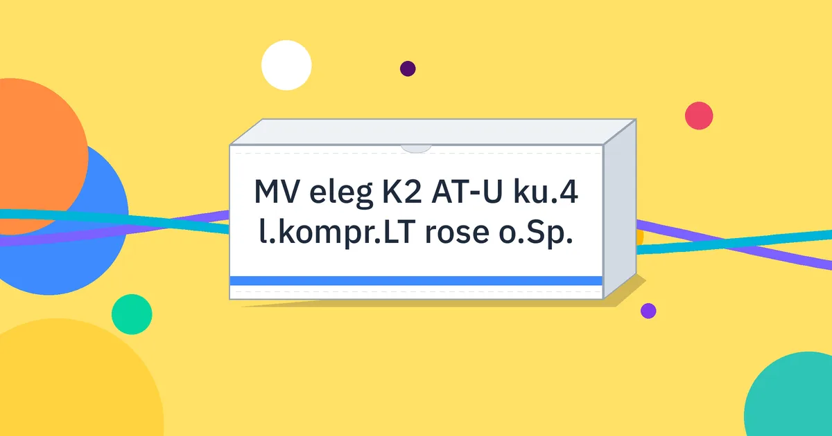Symbolbild: Packung mit der Aufschrift MV eleg K2 AT-U ku.4 l.kompr.LT rose o.Sp. (PZN 14692504) – Verfügbarkeit und Bezug in Apotheken in Frankfurt am Main