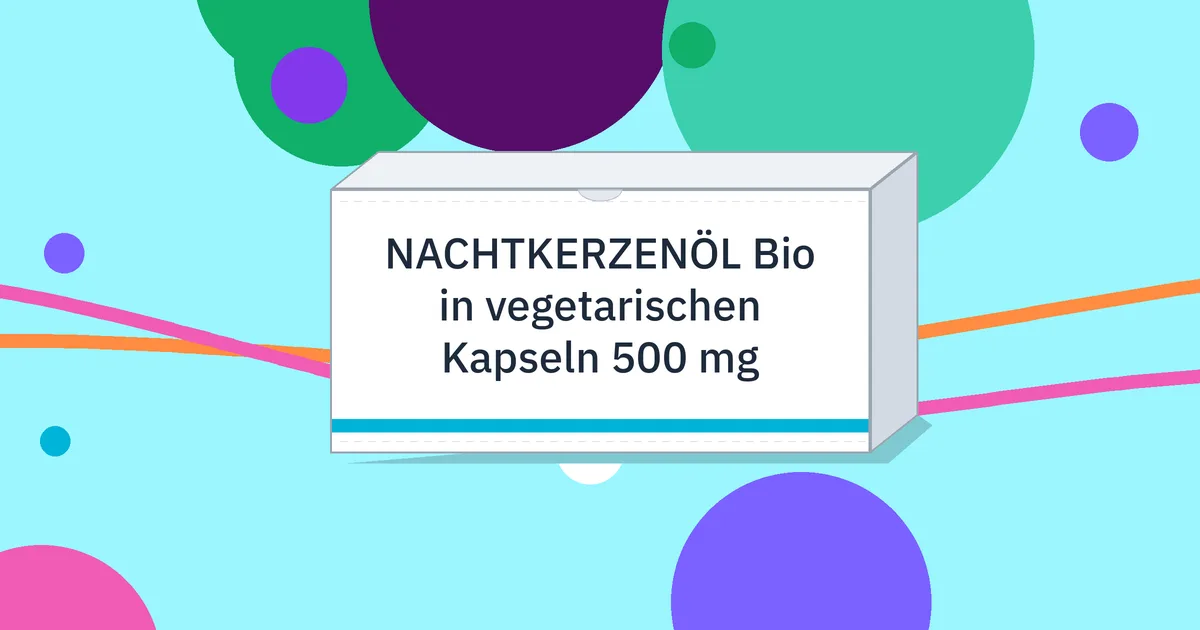 Symbolbild: Packung mit der Aufschrift NACHTKERZENÖL Bio in vegetarischen Kapseln 500 mg (PZN 19849608) – Verfügbarkeit und Bezug in Apotheken in Frankfurt am Main