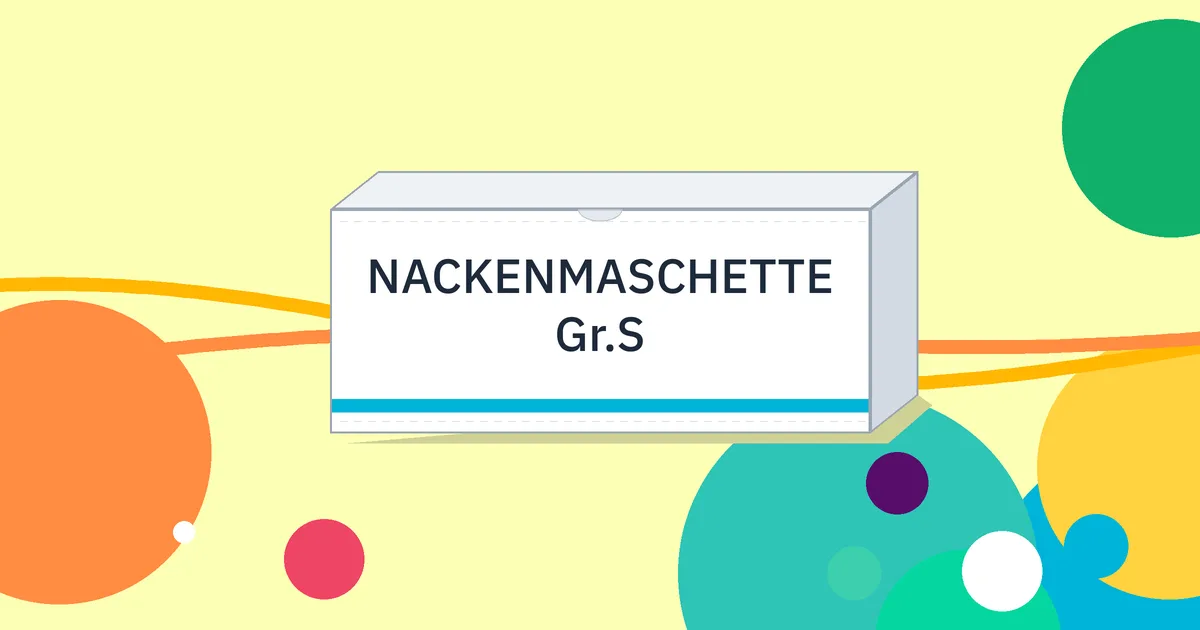 Symbolbild: Packung mit der Aufschrift NACKENMASCHETTE Gr.S (PZN 10546800) – Verfügbarkeit und Bezug in Apotheken in Frankfurt am Main