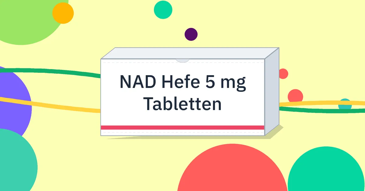 Symbolbild: Packung mit der Aufschrift NAD Hefe 5 mg Tabletten (PZN 10124298) – Verfügbarkeit und Bezug in Apotheken in Frankfurt am Main