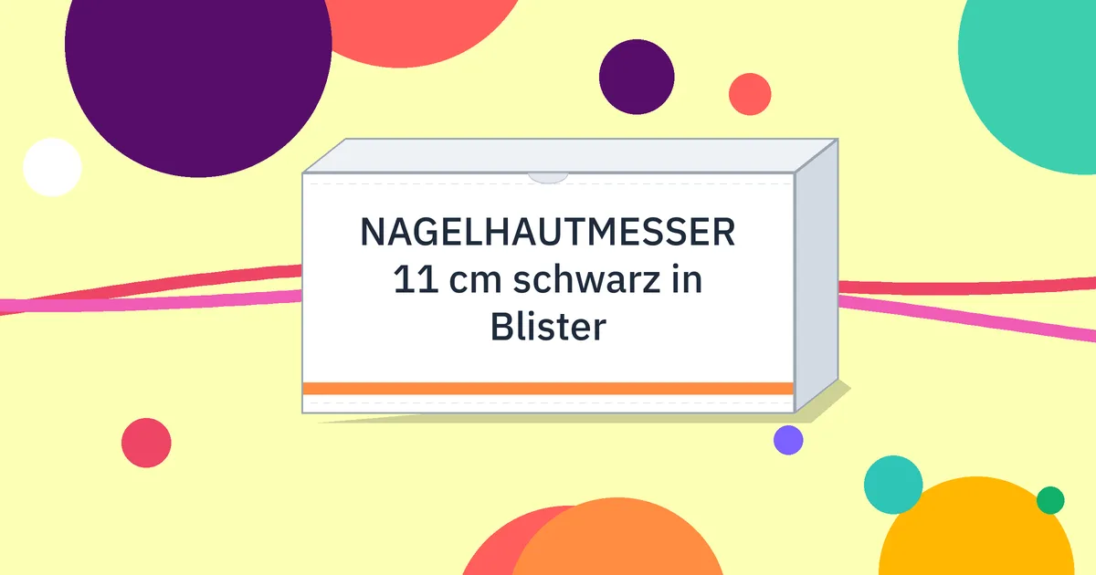 Symbolbild: Packung mit der Aufschrift NAGELHAUTMESSER 11 cm schwarz in Blister (PZN 18155387) – Verfügbarkeit und Bezug in Apotheken in Frankfurt am Main