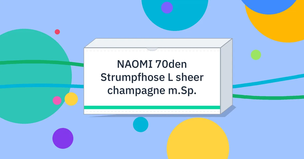 Symbolbild: Packung mit der Aufschrift NAOMI 70den Strumpfhose L sheer champagne m.Sp. (PZN 16179739) – Verfügbarkeit und Bezug in Apotheken in Frankfurt am Main