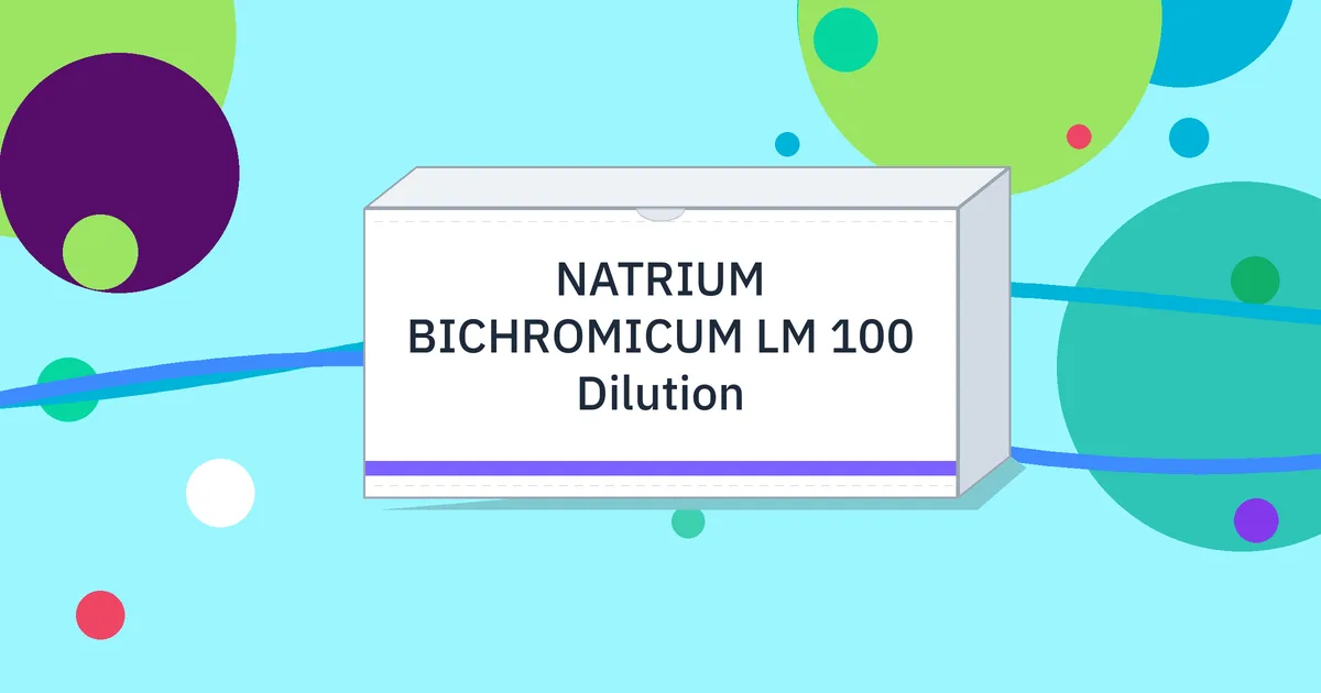 Symbolbild: Packung mit der Aufschrift NATRIUM BICHROMICUM LM 100 Dilution (PZN 12961058) – Verfügbarkeit und Bezug in Apotheken in Frankfurt am Main