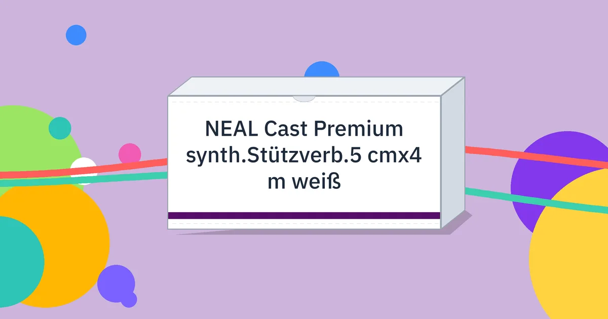 Symbolbild: Packung mit der Aufschrift NEAL Cast Premium synth.Stützverb.5 cmx4 m weiß (PZN 17302188) – Verfügbarkeit und Bezug in Apotheken in Frankfurt am Main