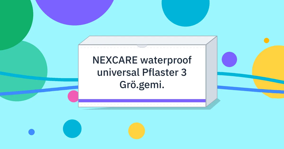Symbolbild: Packung mit der Aufschrift NEXCARE waterproof universal Pflaster 3 Grö.gemi. (PZN 16229147) – Verfügbarkeit und Bezug in Apotheken in Frankfurt am Main