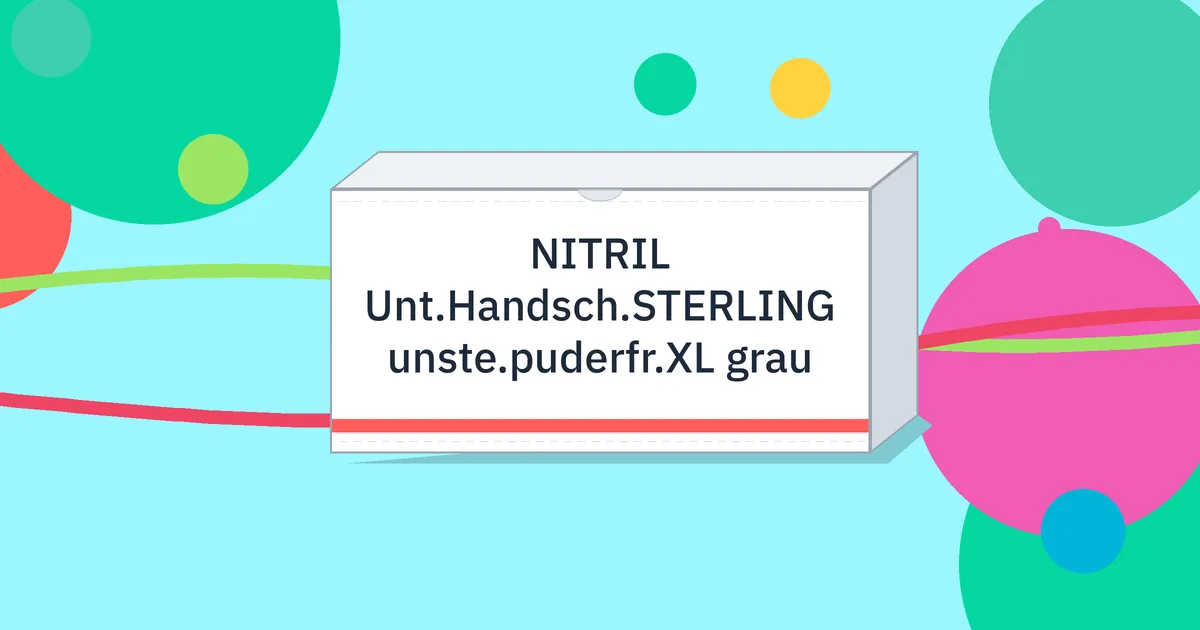 Symbolbild: Packung mit der Aufschrift NITRIL Unt.Handsch.STERLING unste.puderfr.XL grau (PZN 12573020) – Verfügbarkeit und Bezug in Apotheken in Frankfurt am Main