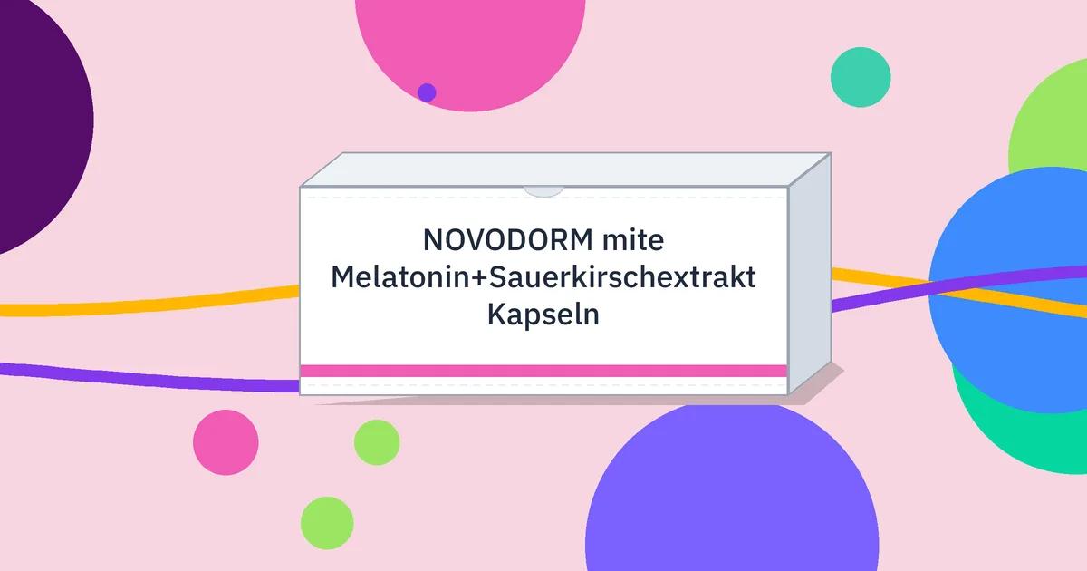 Symbolbild: Packung mit der Aufschrift NOVODORM mite Melatonin+Sauerkirschextrakt Kapseln (PZN 19733001) – Verfügbarkeit und Bezug in Apotheken in Frankfurt am Main
