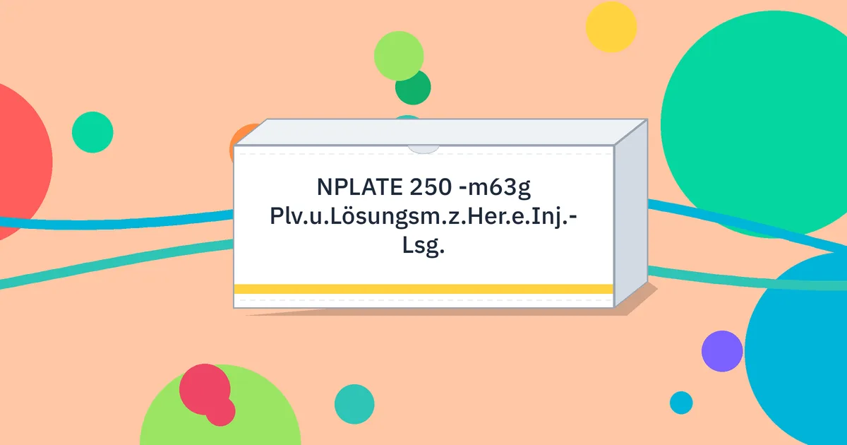 Symbolbild: Packung mit der Aufschrift NPLATE 250 -m63g Plv.u.Lösungsm.z.Her.e.Inj.-Lsg. (PZN 10040590) – Verfügbarkeit und Bezug in Apotheken in Frankfurt am Main