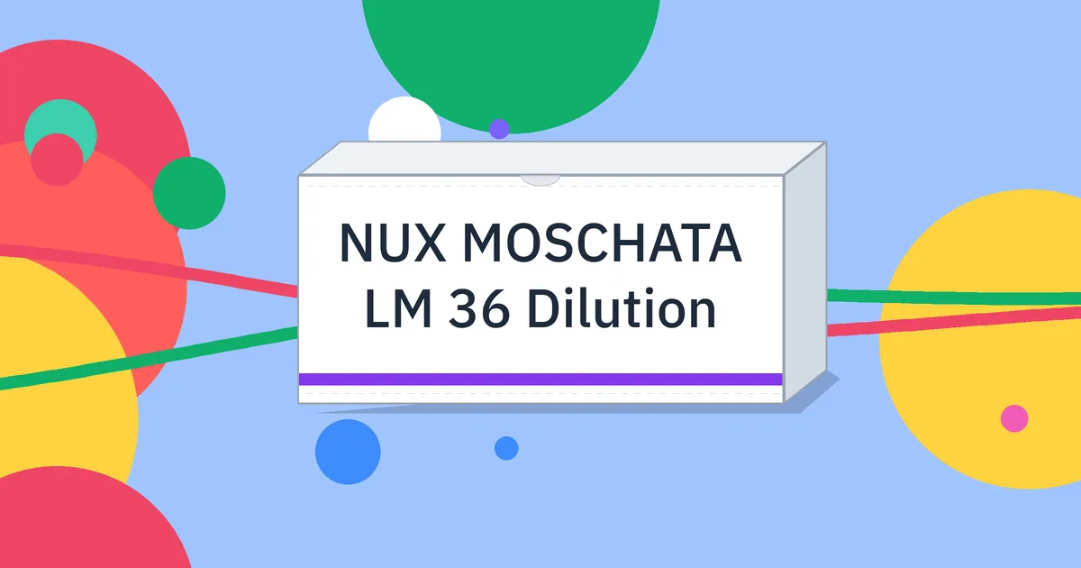 Symbolbild: Packung mit der Aufschrift NUX MOSCHATA LM 36 Dilution (PZN 12970198) – Verfügbarkeit und Bezug in Apotheken in Frankfurt am Main