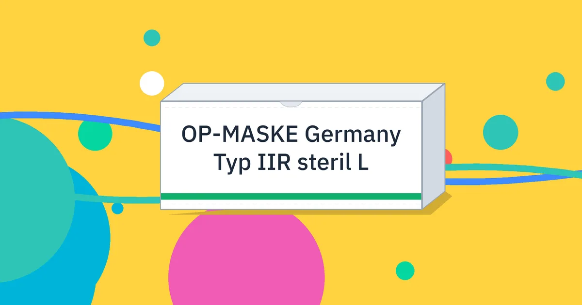 Symbolbild: Packung mit der Aufschrift OP-MASKE Germany Typ IIR steril L (PZN 16841262) – Verfügbarkeit und Bezug in Apotheken in Frankfurt am Main