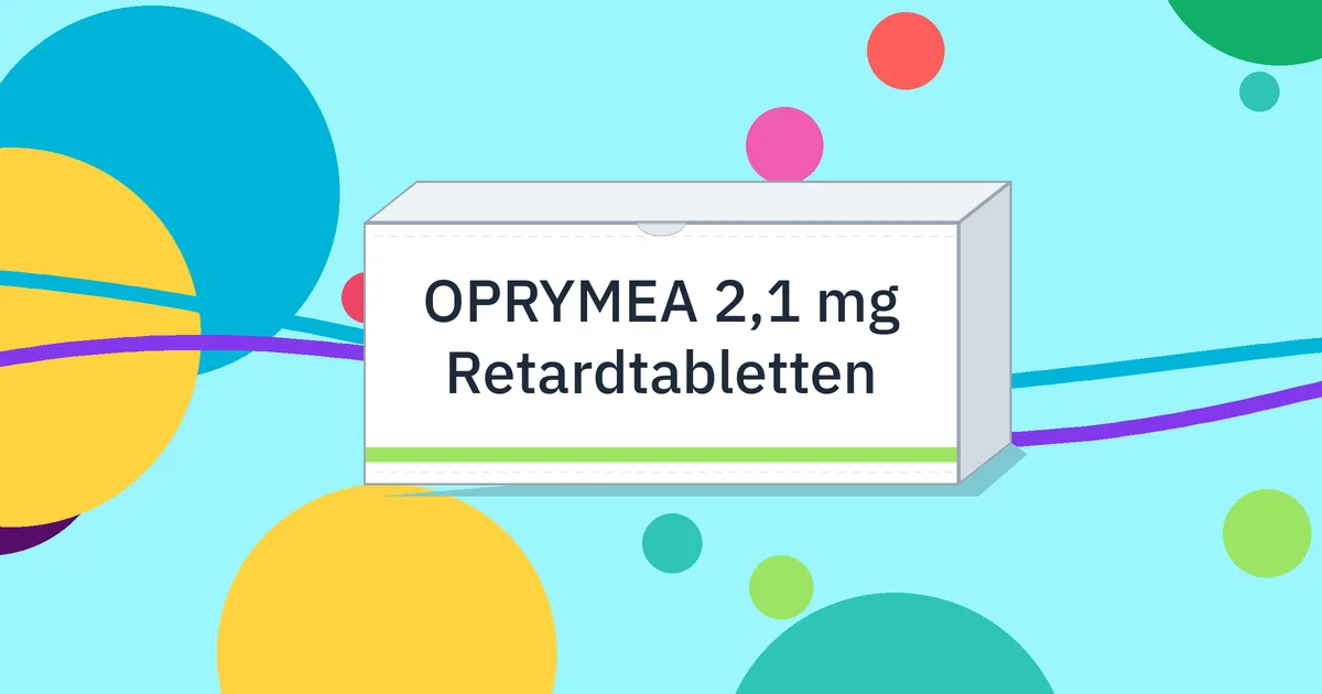 Symbolbild: Packung mit der Aufschrift OPRYMEA 2,1 mg Retardtabletten (PZN 18008284) – Verfügbarkeit und Bezug in Apotheken in Frankfurt am Main