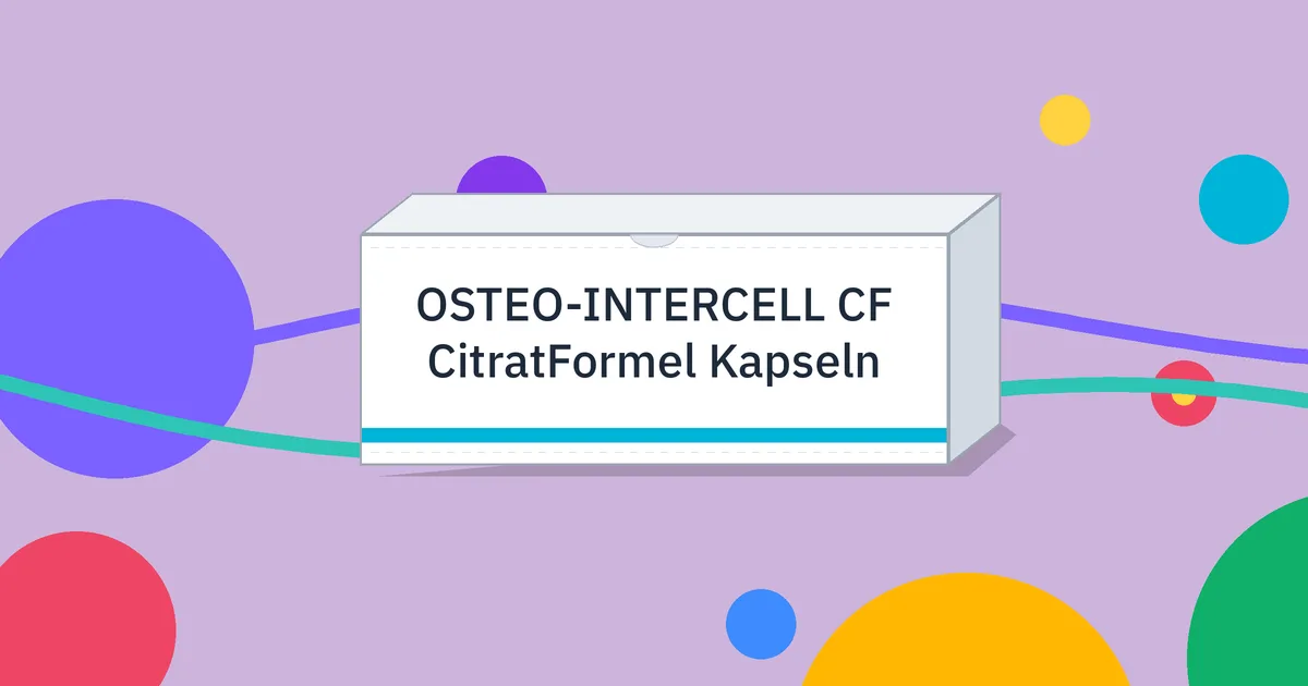 Symbolbild: Packung mit der Aufschrift OSTEO-INTERCELL CF CitratFormel Kapseln (PZN 08806814) – Verfügbarkeit und Bezug in Apotheken in Frankfurt am Main