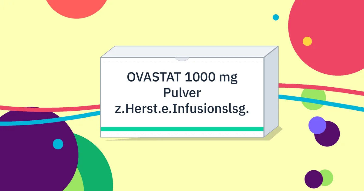Symbolbild: Packung mit der Aufschrift OVASTAT 1000 mg Pulver z.Herst.e.Infusionslsg. (PZN 03656037) – Verfügbarkeit und Bezug in Apotheken in Frankfurt am Main