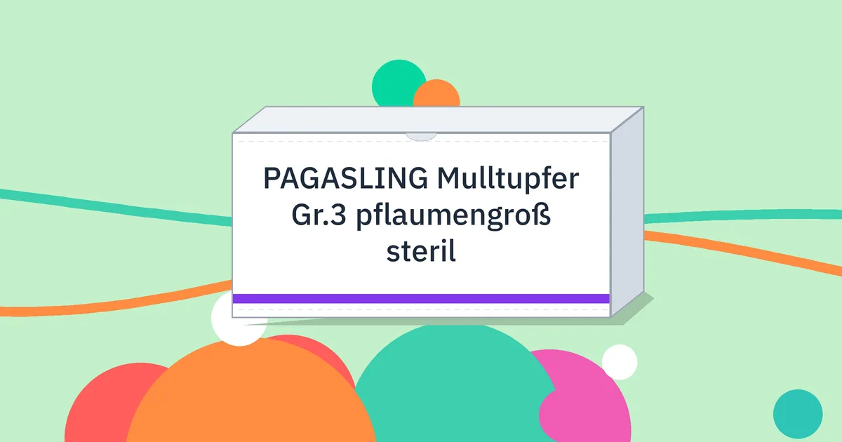Symbolbild: Packung mit der Aufschrift PAGASLING Mulltupfer Gr.3 pflaumengroß steril (PZN 11113397) – Verfügbarkeit und Bezug in Apotheken in Frankfurt am Main
