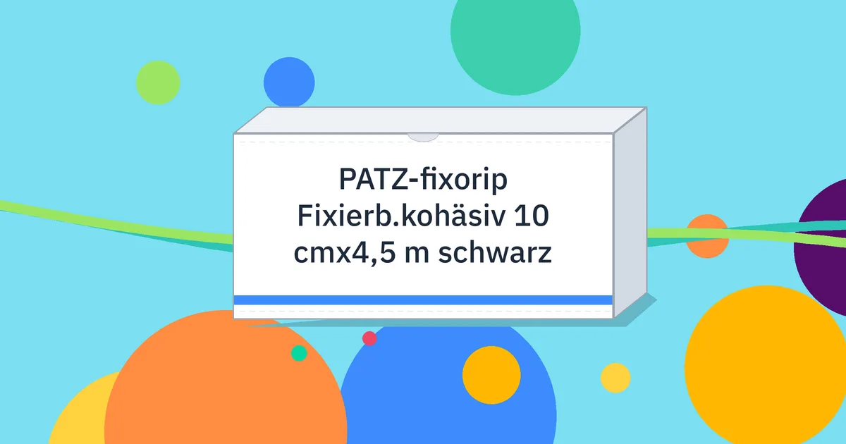 Symbolbild: Packung mit der Aufschrift PATZ-fixorip Fixierb.kohäsiv 10 cmx4,5 m schwarz (PZN 18449947) – Verfügbarkeit und Bezug in Apotheken in Frankfurt am Main