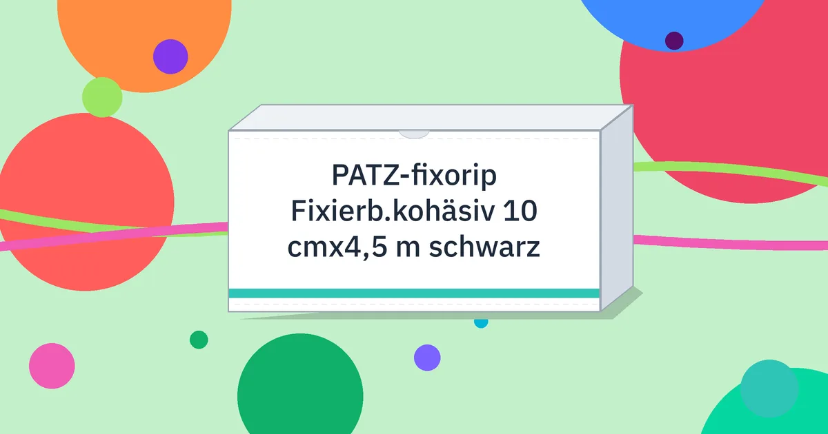 Symbolbild: Packung mit der Aufschrift PATZ-fixorip Fixierb.kohäsiv 10 cmx4,5 m schwarz (PZN 10786935) – Verfügbarkeit und Bezug in Apotheken in Frankfurt am Main