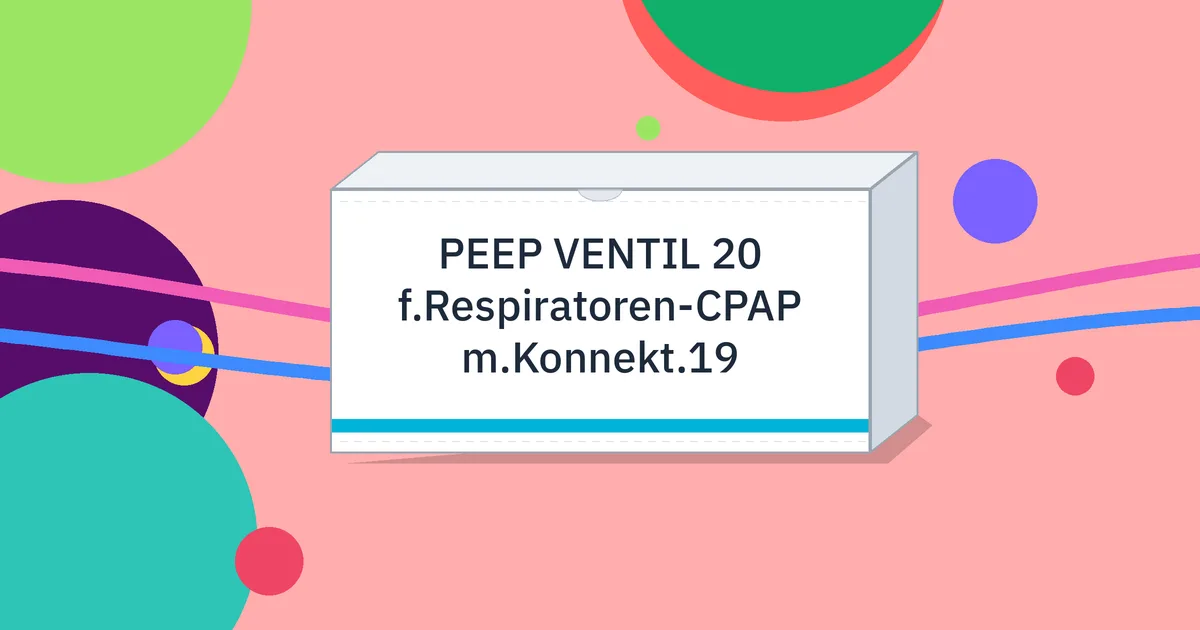 Symbolbild: Packung mit der Aufschrift PEEP VENTIL 20 f.Respiratoren-CPAP m.Konnekt.19 (PZN 02476103) – Verfügbarkeit und Bezug in Apotheken in Frankfurt am Main