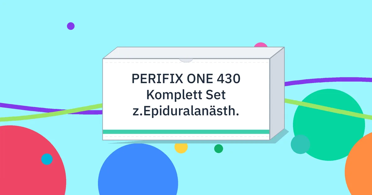 Symbolbild: Packung mit der Aufschrift PERIFIX ONE 430 Komplett Set z.Epiduralanästh. (PZN 06849995) – Verfügbarkeit und Bezug in Apotheken in Frankfurt am Main