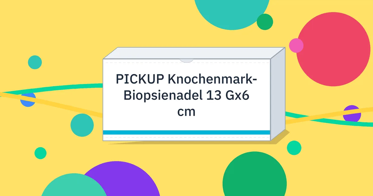 Symbolbild: Packung mit der Aufschrift PICKUP Knochenmark-Biopsienadel 13 Gx6 cm (PZN 16946860) – Verfügbarkeit und Bezug in Apotheken in Frankfurt am Main