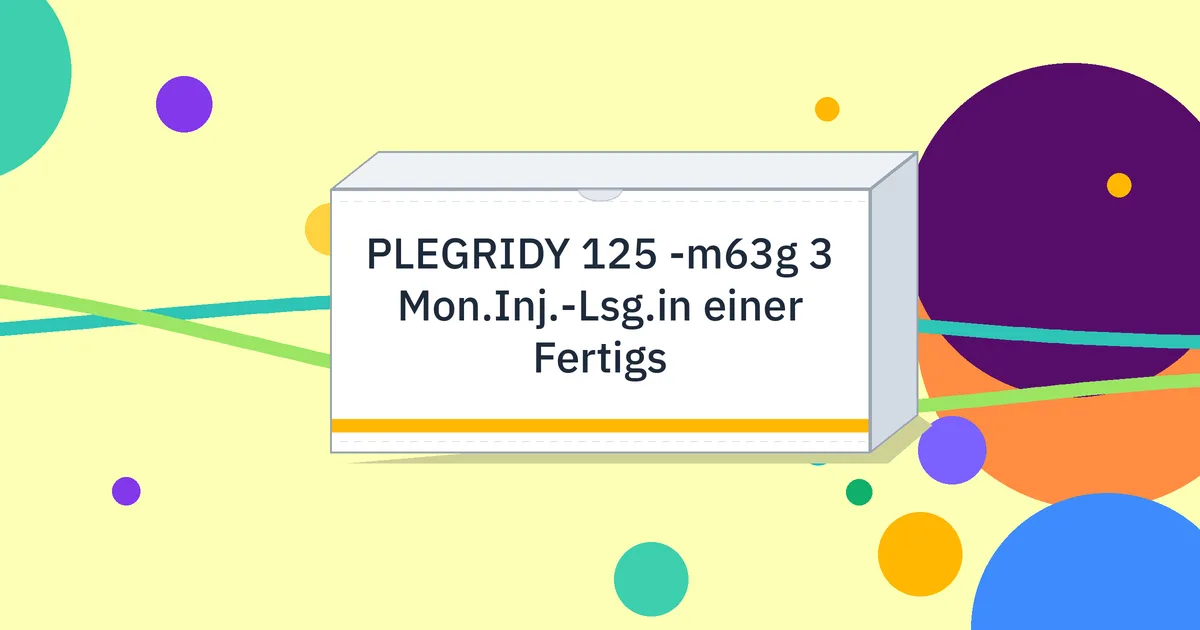 Symbolbild: Packung mit der Aufschrift PLEGRIDY 125 -m63g 3 Mon.Inj.-Lsg.in einer Fertigs (PZN 12854925) – Verfügbarkeit und Bezug in Apotheken in Frankfurt am Main