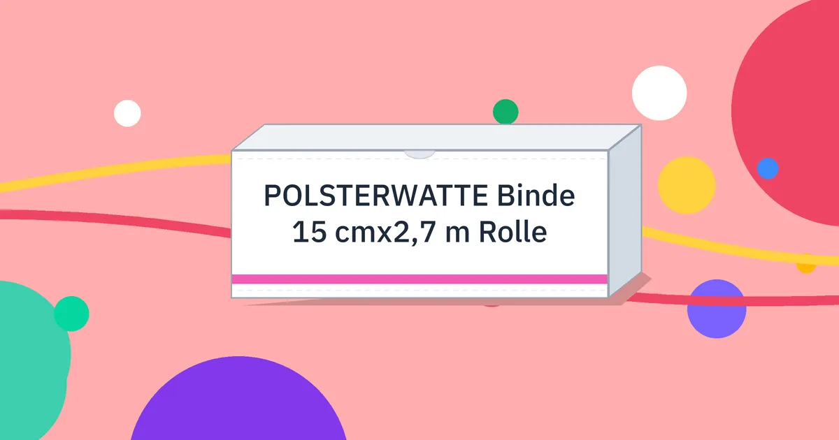 Symbolbild: Packung mit der Aufschrift POLSTERWATTE Binde 15 cmx2,7 m Rolle (PZN 19523723) – Verfügbarkeit und Bezug in Apotheken in Frankfurt am Main