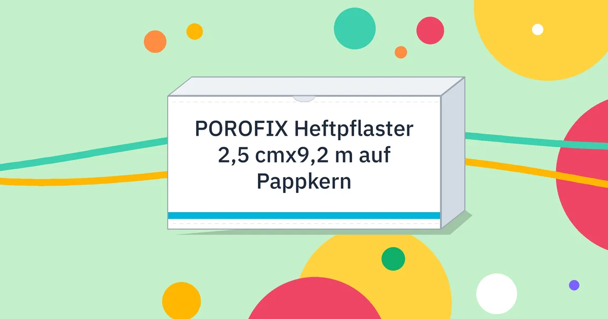 Symbolbild: Packung mit der Aufschrift POROFIX Heftpflaster 2,5 cmx9,2 m auf Pappkern (PZN 17894208) – Verfügbarkeit und Bezug in Apotheken in Frankfurt am Main